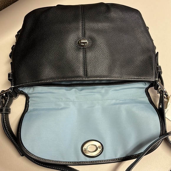 Coach | Bags | New Coach Black Pebble Leather Turn Lock Flap Crossbody ...